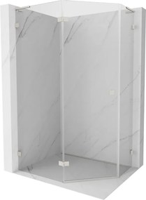 Mexen Lunar, L pětiúhelníkový sprchový kout naklápěcí doleva 90 x 80 cm, 8mm čiré sklo, ocelový profil, 831L-090L-080P-97-00-L