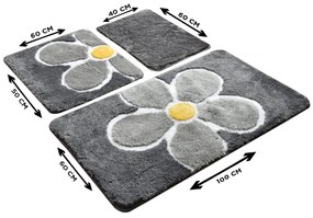 L´essentiel Maison Koupelnová předložka, akrylát, Set 3 ks Flower - Grey, Vícebarevná