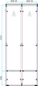Dřevěná šatní skříňka S4 s podnoží, 2 oddíly, 1871 x 600 x 500 mm, demont, cylindrický zámek, šedá/bříza