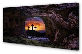 Obrazy na plátně kříže při západu slunce 125x50 cm