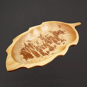 AMADEA Dřevěná miska list s gravírem, masivní dřevo, 34 cm