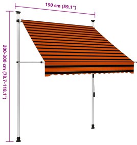 vidaXL Marketos Ručně zatahovací markýza 150 cm oranžovo-hnědá