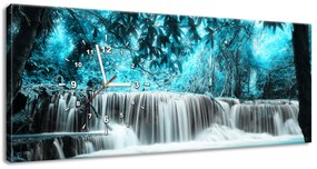 Gario Obraz s hodinami Vodopád v modré džungli Rozměry: 40 x 40 cm