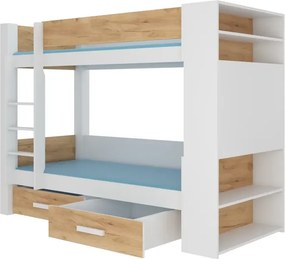 Dvoupodlažní postel pro dvě osoby s matracemi GARET 200x90 – zlatá borovice