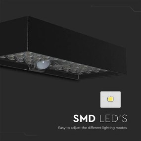LED Solární nástěnné svítidlo se senzorem LED/6W/3,7V IP65 4000K 3000 mAh černá