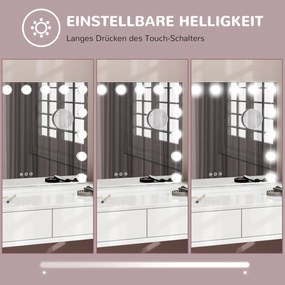 HOMCOM Hollywoodské zrcadlo s osvětlením 58x48cm 15 LED 3 světelné režimy 10x zvětšení přenosný dotykový spínač USB nabíjecí port bílý |
