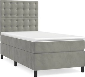 Box spring postel s matrací a LED světle šedá 90x190 cm samet 3136335
