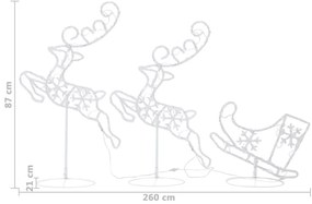 vidaXL Marketos Akryloví vánoční létající sobi a sáně 260 x 21 x 87 cm barevní