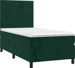Box spring postel s matrací a LED tmavě zelená 80x200 cm samet 3135972