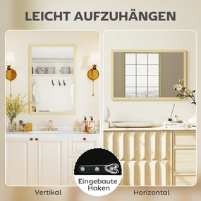 HOMCOM obdélné nástěnné zrcadlo 40 × 60 cm, rám v provedení přírodní dřevo — ideální do koupelny, obýváku nebo ložnice
