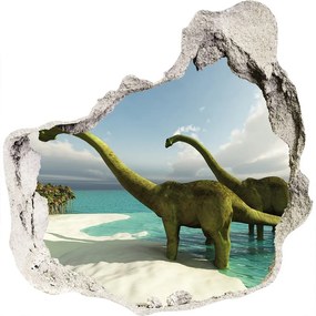 Wallmuralia Díra 3D fototapeta nálepka Dinozaury na pláži 75x75 cm
