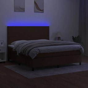 Box spring postel s matrací a LED tmavě hnědá 180x200 cm textil 3134736