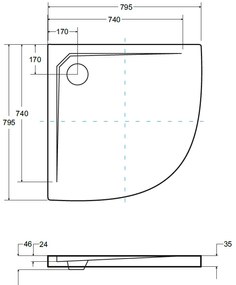 Besco Asco Ultraslim čtvrtkruhová sprchová vanička, litý mramor Rozměr vaničky: 80x80cm