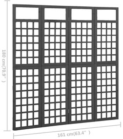 vidaXL Marketos 4dílná dělicí stěna / treláž masivní jedle černá 161 x 180 cm