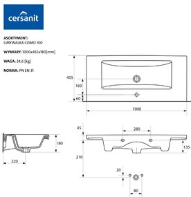 Cersanit COMO - skříňkové umyvadlo 100cm, K32-016-EX1