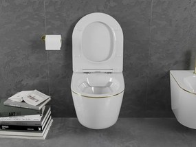 Mexen Lena wc mísa Rimless s pomalu klesající slim deskou, duroplast, bílá/zlatá linie - 30224005