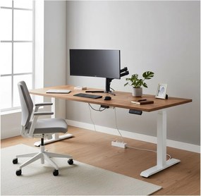 Výškově nastavitelný stůl OfficeTech D, 200 x 80 cm, bílá podnož, dub silverjack