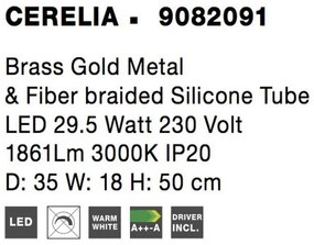 Nova Luce Nástěnné LED svítidlo CERELIA mosazný zlatý kov a silikonová trubice 29.5W 3000K