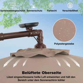 Costway Slunečník s 40 solárními LED světly a klikou světle, světle hnědá