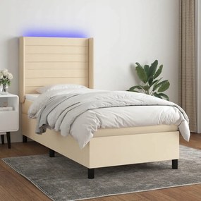 Box Spring Postel S Matrací A Led Textil Krémová vodorovné pruhy 90 x 190