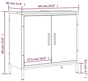 Koupelnová skříňka pod umyvadlo hnědý dub 60x30x60 cm kompozit - Default Title