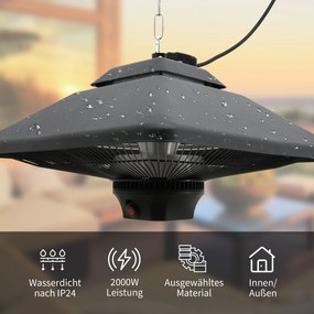 Outsunny Infračervený zářič 2000 wattový topný zářič s dálkovým ovládáním 2 stupně vytápění ochranný obal LED indikace elektrický tepelné záření kvar…