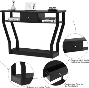 Costway Konzolový stůl černý se zásuvkou a policí – 120 × 30 × 81 cm
