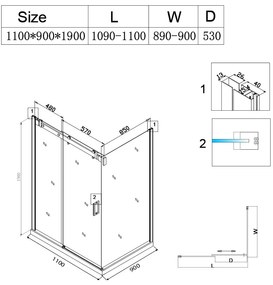 BPS-koupelny Obdélníkový sprchový kout HYD-OK14B 110x90 černá/transparent - bez vaničky