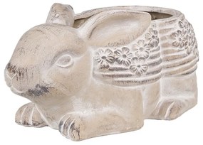 Béžový kameninový obal na květináč králíček s květinovým peřím Ferdi – 30x17x13 cm