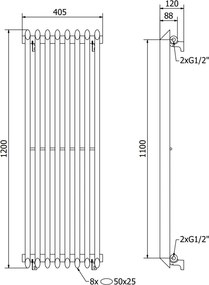 Mexen Atlanta dekorativní radiátor 1200 x 405 mm, 646 W, černý - W211-1200-405-00-70