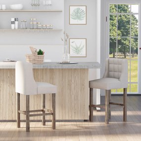 HOMCOM Barová židle sada 2 moderních kuchyňských židlí s nízkým opěradlem, lněný dotek, kaučukové dřevo, béžová barva, 47x50x101cm pro jídelní kout |…