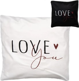 Bílo-černý povlak na polštář se srdíčkem Love you Heart & Smile - 45*45 cm