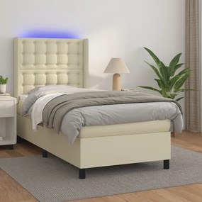 Box spring postel s matrací a LED krémová 80x200 cm umělá kůže 3139351