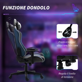 Ergonomická herní židle Vinsetto s opěrkami, opěrkou hlavy, nastavitelnou výškou a sklápěcí kancelářská herní židle v lněné tkanině s houpací funkcí …