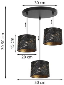 Závěsné svítidlo WERONA 3, 3x černé textilní stínítko se vzorem, O, G