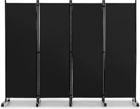 Costway Čtyřdílný paraván na kolečkách, výška 173 cm, černý