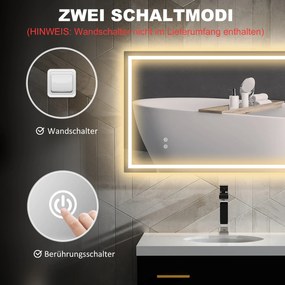 HOMCOM LED koupelnové zrcadlo, nastavitelná jasnost, funkce proti zamlžení, vodotěsné