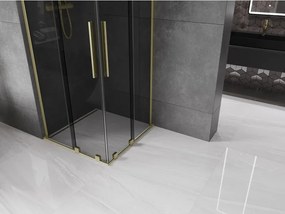 Mexen Velar L Duo, sprchový kout s posuvnými dveřmi 90 x 90 cm, 8mm šedé sklo, zlatá matná, 871-090-090-02-43-55