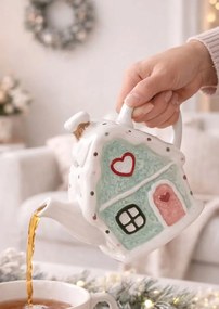 Zelená keramická konvička chaloupka Gingerbread Green - 21*10*15 cm / 600 ml