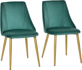 HOMCOM Sada 2 moderních čalouněných jídelních židlí s opěradlem, železné nohy pro kuchyň, obývací pokoj nebo lounge v moderním stylu, Zelená, 50x56,5x