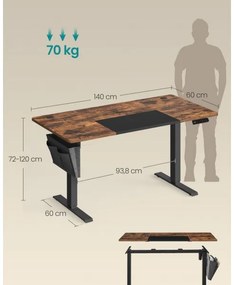 Výškově nastavitelný psací stůl SOLEA-X hnědá/černá