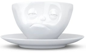 Bílý rozmrzelý porcelánový hrnek s podšálkem 58products