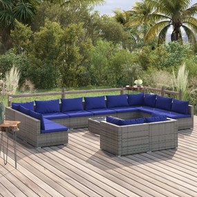 vidaXL 13dílná zahradní sedací souprava s poduškami polyratan [3102101] Barva: Šedá a tmavě modrá