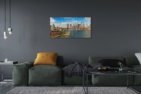 Obrazy na plátně Bridge panorama mrakodrapů 125x50 cm