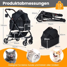 Costway 3 v 1 Pet Buggy s odnímatelným nosičem a nastavitelnou
