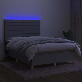 Box spring postel s matrací a LED světle šedá 140x200 cm textil 3135517
