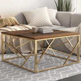 vidaXL Konferenční stolek nerezová ocel a pražcové dřevo [349950] Barva: zlatá