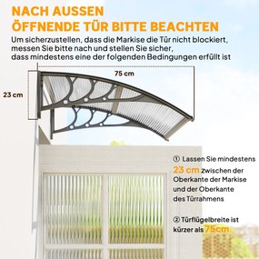 Outsunny stříška na vchodové dveře 100 x 75 cm stříška z hliníku a polykarbonátu s UV ochranou stříška na vchodové dveře na balkon, ochrana proti slu…