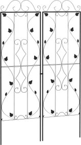 Outsunny ocelová mříž 2 ks, zapichovací odolná opora s listovým vzorem, 50 x 181 cm — černá