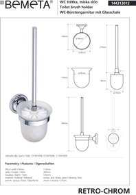 Bemeta Design RETRO chrom: WC štětka, na pověšení, sklo -